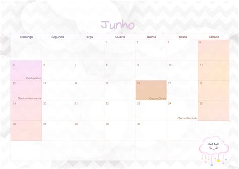 Calendario Mensal Chuva De Amor Junho Fazendo A Nossa Festa