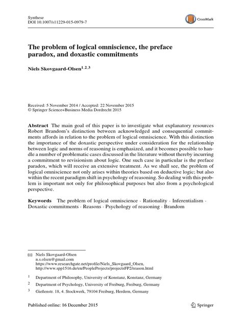 the problem of logical omniscience the preface paradox and doxastic commitments pdf logic