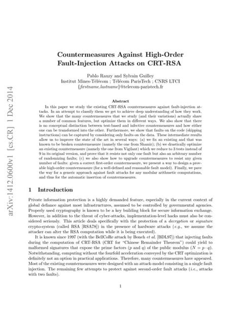countermeasures against high order fault injection attacks on crt rsa pdf