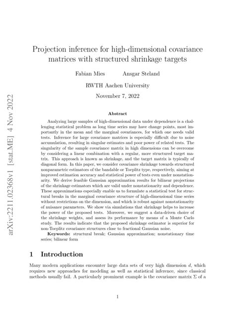 projection inference for high dimensional covariance matrices with structured shrinkage targets