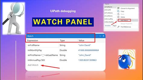 Watch Panel In Debug Mode Uipath Debugging Techniques Watch Variable Argument Values