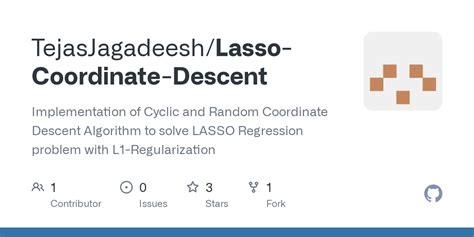 github tejasjagadeesh lasso coordinate descent implementation of cyclic and random coordinate
