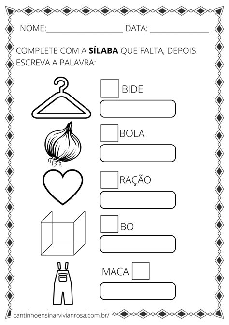 Atividades de Alfabetização Famílias Silábicas B C D F G H