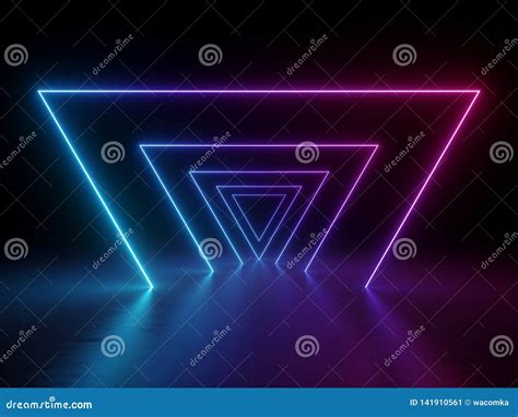 3d Rendem O Portal Triangular De Néon Ultravioleta Linhas De