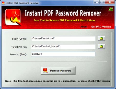instantpdfpasswordremover showing recovered passwords