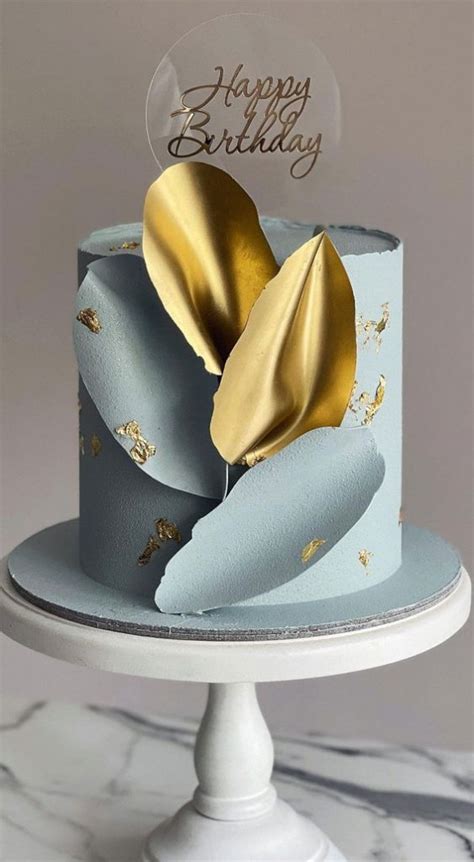 55 Cute Cake Ideas For Your Next Party Blue Grey Cake With Gold Accents