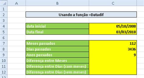 Planilha Para C Lculo De Datas Fun O Datadif No Excel