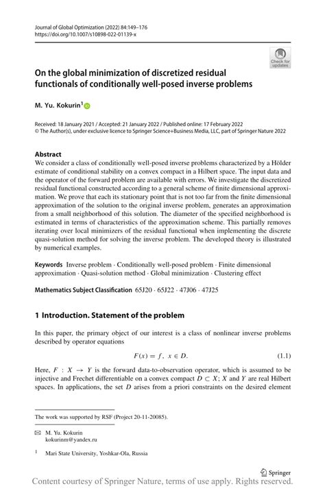 on the global minimization of discretized residual functionals of conditionally well posed