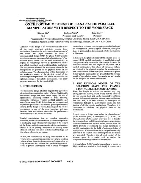 pdf on the optimum design of planar 3 dof parallel manipulators with respect to the workspace