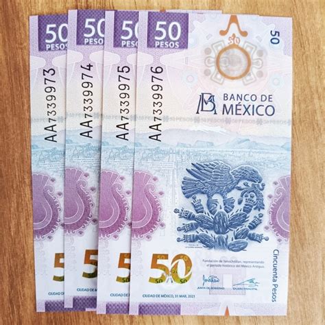 4 Nuevos Billetes 50 Pesos Tenochtitlan Ajolote Serie A A Envío gratis