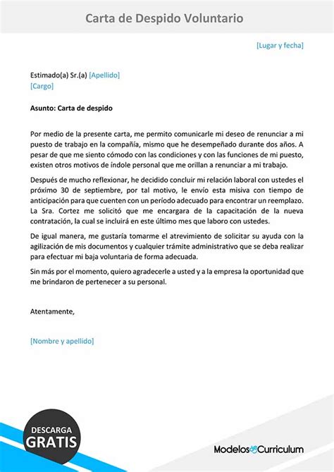 Carta De Despido Voluntario O Baja A Una Empresa