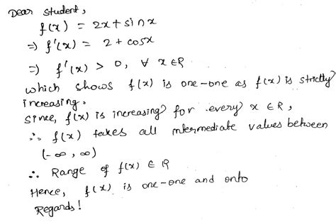 let the function f r r be by f x 2x sinx then show that f is onto function maths relations