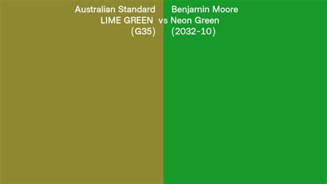 Australian Standard LIME GREEN G35 Vs Benjamin Moore Neon Green 2032