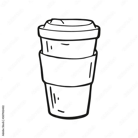 Single Hand Drawn Coffee Takeaway Cup In Doodle Style Black Outline