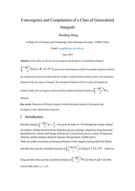 pdf convergence and computation of a class of generalized integrals