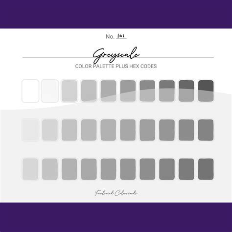 Greyscale Color Scheme Procreate 30 Color Palette Swatches Hex Codes