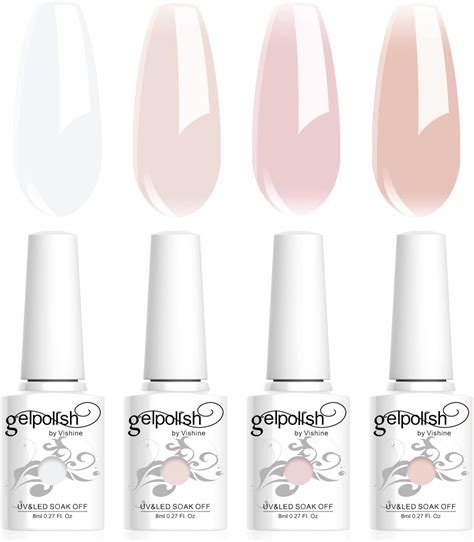 Vishine 4Pcs Jelly Nude Pink Milky White Rose Gel Nail Polish Set Sheer
