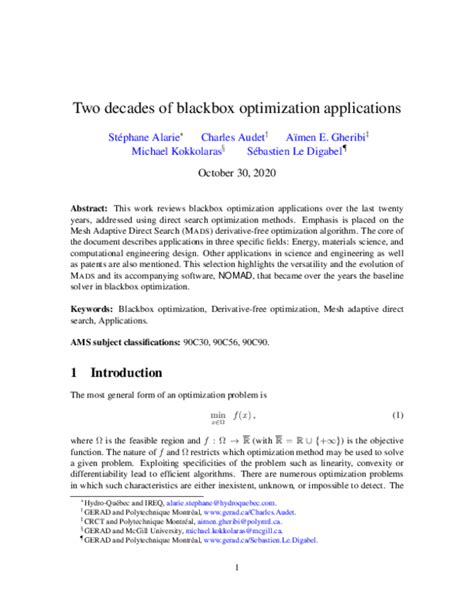 pdf two decades of blackbox optimization applications charles audet