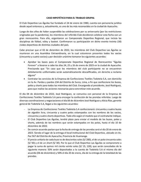 CASO Hipotético PARA EL Trabajo Grupal Derecho Civil VI Obligaciones