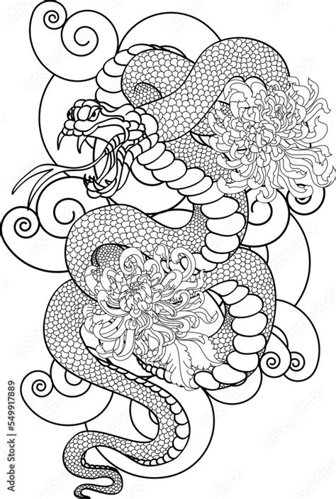 Japanese Snake With Cherry Blossom And Hibiscus Flower Tattoo Colorful