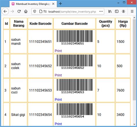 membuat inventory dilengkapi barcode generator dengan php dan mysql