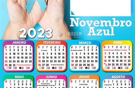 Calendário 2023 Novembro Azul Moldura PNG para Colar Foto Imagem Legal