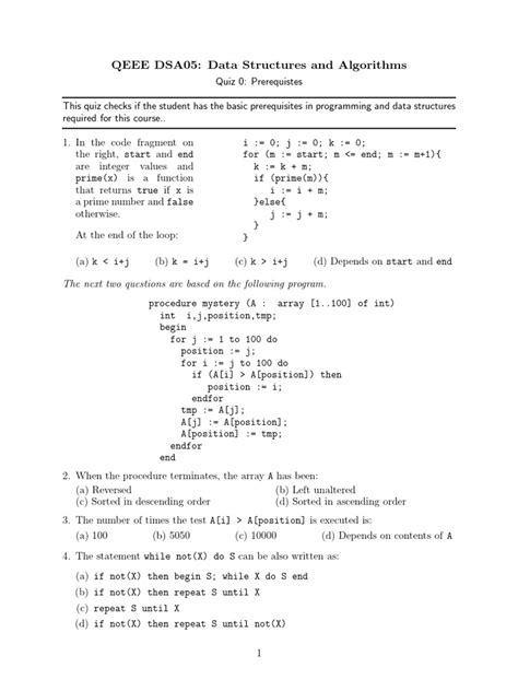 prerequisite quiz algorithms algorithms and data structures