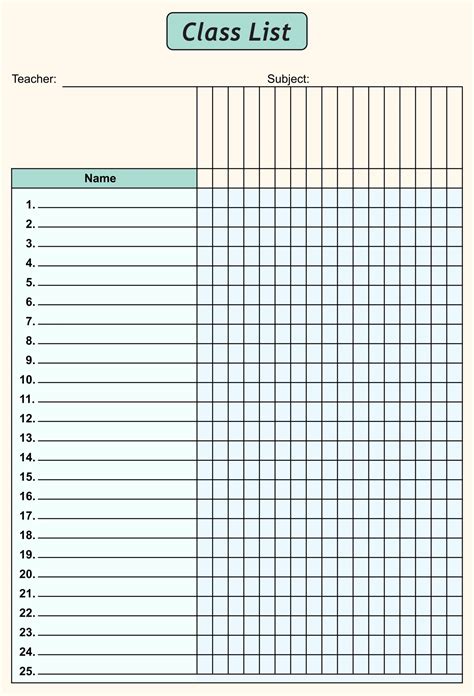Free Printable Class List Form Printable Forms Free Online