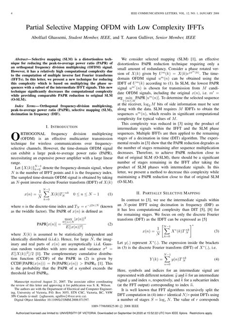pdf partial selective mapping ofdm with low complexity iffts