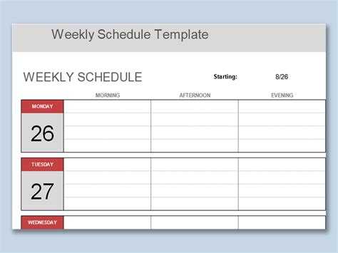 EXCEL Of Simple Weekly Schedule Xlsx WPS Free Templates