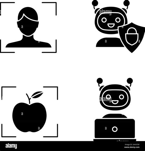 Machine Learning Glyph Icons Set Facial Recognition Secured Chatbot