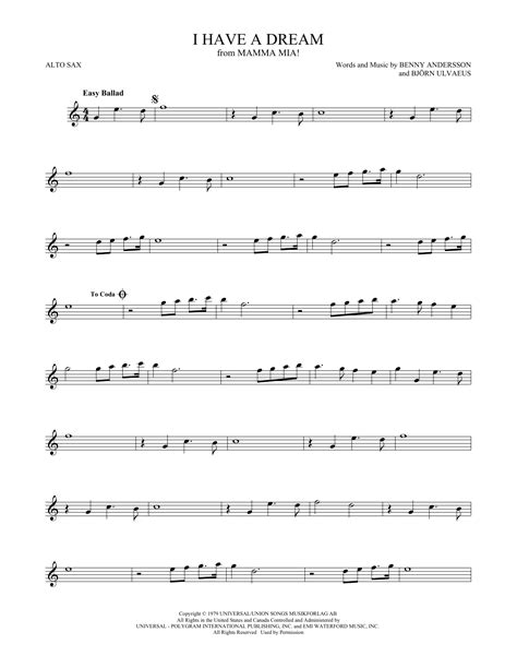 I Have A Dream Sheet Music Abba Alto Sax Solo