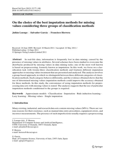 best imputation techniques for missing values pdf pdf cluster analysis statistical