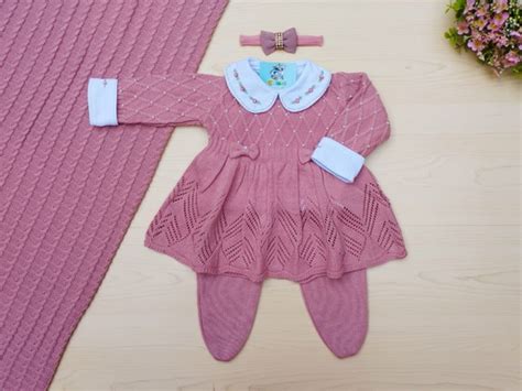 Saída de Maternidade Menina Rosa Floral Pérolas Luxo 4 Peças