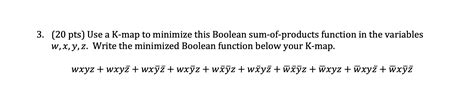 solved 3 20 pts use a k map to minimize this boolean