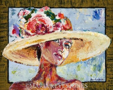 Painting Woman With Flowered Hat Original Art By MariaReyesJones