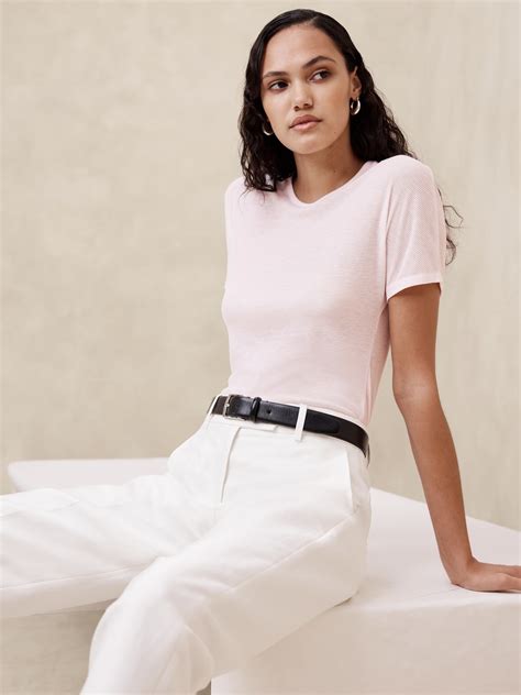Banana Republic Sheer Ribbed Crew Neck T Shirt International Shipping