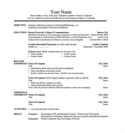 FREE 7 Sample Internship Resume Templates In PDF MS Word