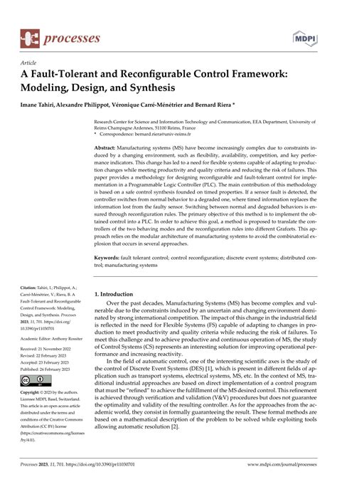 pdf a fault tolerant and reconfigurable control framework modeling design and synthesis