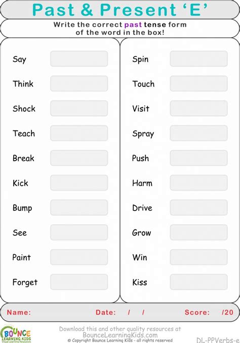Past Present Tense Verbs Portallas