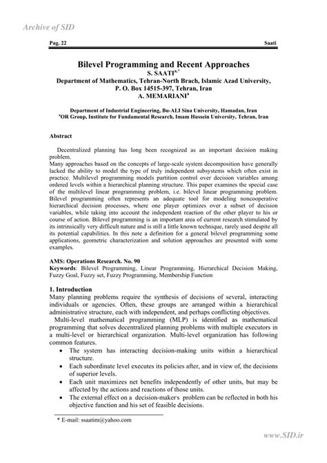 pdf bilevel programming and recent approaches