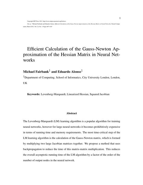 pdf efficient calculation of the gauss newton approximation of the hessian matrix in neural