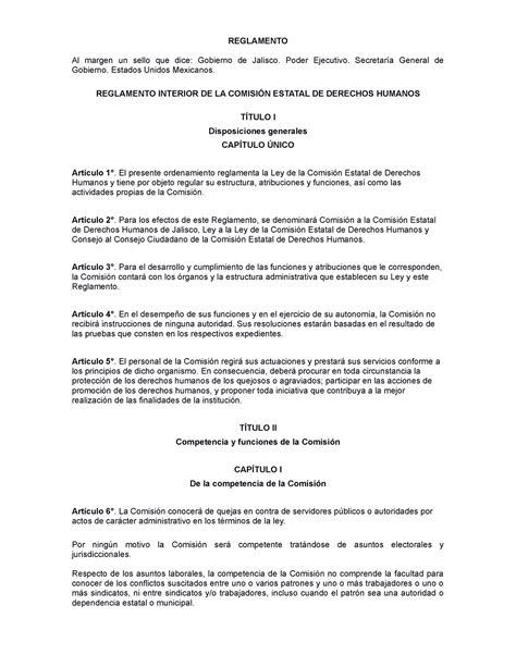 Reglamento Interior de la Comisión Estatal de Derechos Humanos