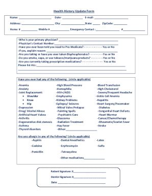 Fillable Online Health History Update Form Fax Email Print PdfFiller