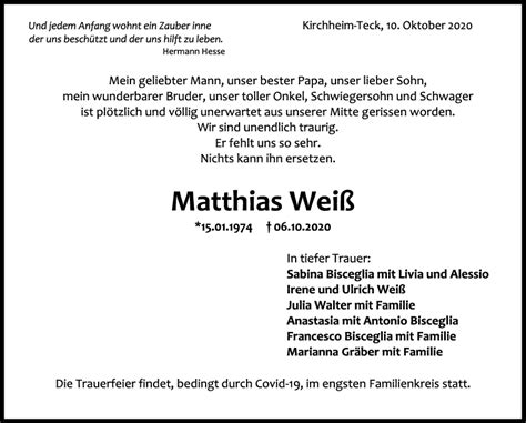 Trauer Matthias Wei Teckbote Trauerportal