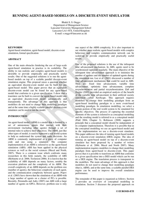 pdf running agent based models on a discrete event simulator
