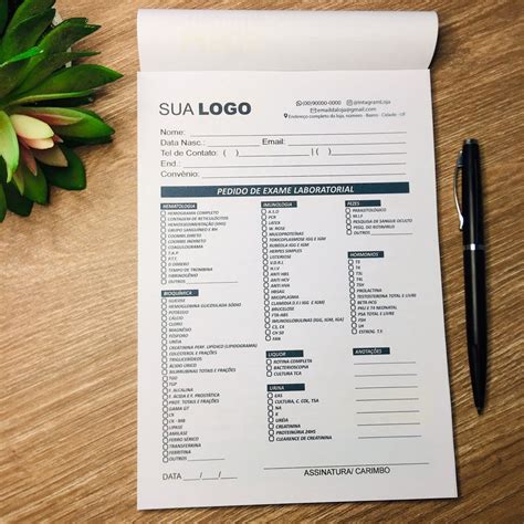 Bloco Pedido De Exame Laboratorial Personalizado 14x29cm 50
