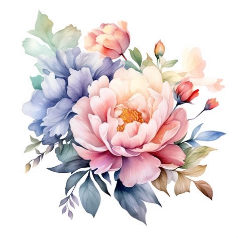 Hermoso Ramo De Flores Acuarela Sobre Fondo Blanco Foto Premium