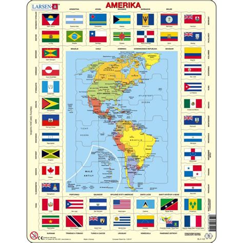 Larsen Výukové puzzle Mapa Ameriky a vlajky 4KIDS cz