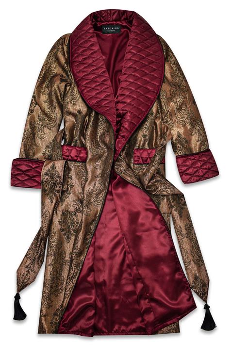 Men S Burgundy And Gold Silk Dressing Gown Luxury Vintage Style